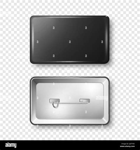 Vector 3d Realistic Rectangular Black Metal Plastic Blank Empty Button Badge Icon Isolated