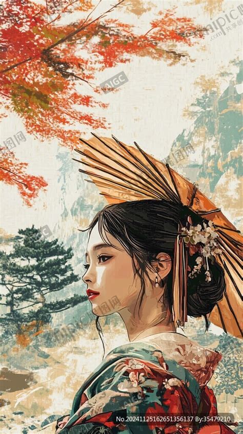 Ai创作图日系美女插画 日式日本风 插画艺妓 日本美女画 艺伎美女图 古风壁纸 日系风格女孩插画 红叶古风插画 古风壁画壁纸 撑伞古风美人 日本艺妓素材 日系装饰画 古风女孩插画 插画汉服女孩