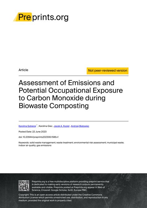 Pdf Assessment Of Emissions And Potential Occupational Exposure To Carbon Monoxide During