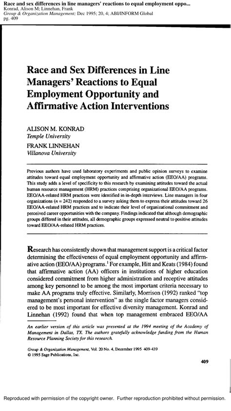 Pdf Race And Sex Differences In Line Managers Reactions To Equal