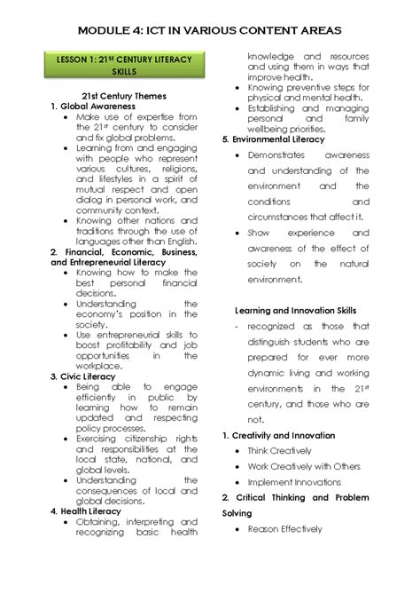 Ttl Module 4 Lecture Notes On Ttl 1 21st Century Themes Global Awareness Make Use Of
