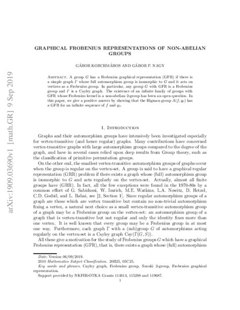 Pdf Graphical Frobenius Representations Of Non Abelian Groups