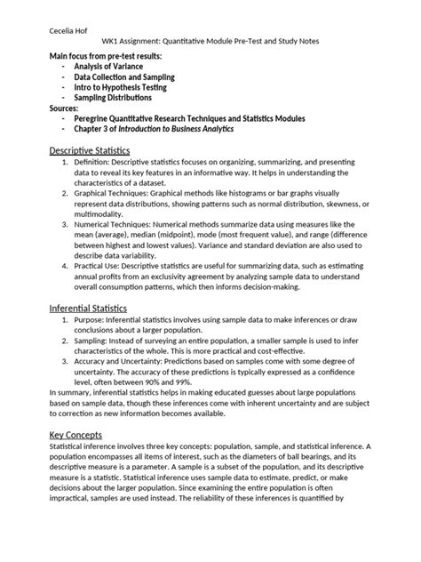 Quantitative Research Techniques And Statistics Notes Pdf F Test Statistical Hypothesis