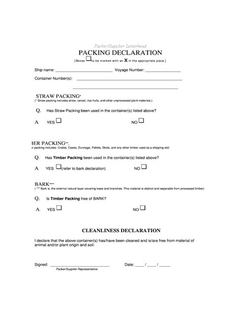 Fillable Online Packing Declaration Fax Email Print Pdffiller