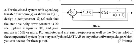 SOLVED For The Closed System With Open Loop Transfer Function G S As Shown In Fig