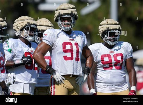 San Francisco 49ers Defensive Linemen Kerry Hyder Jr Left Arik Armstead 91 And Javon