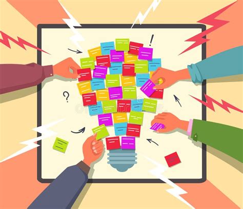 Team Brainstorming Hands With Sticky Notes Teamwork Ideas Board And Collaboration Concept
