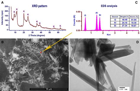 xrd pattern a sem image b eds result c and tem image d of