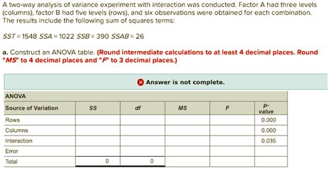 solved a two way analysis of variance experiment with