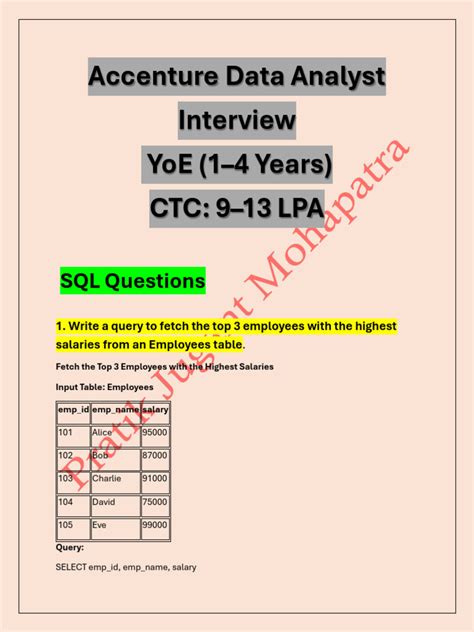 Accenture Data Analyst Interview Questions Pdf Databases Data