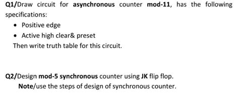 Solved Q1 Draw Circuit For Asynchronous Counter Mod 11 Has