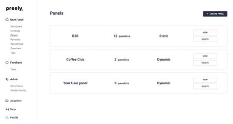 Multiple User Panels Preely