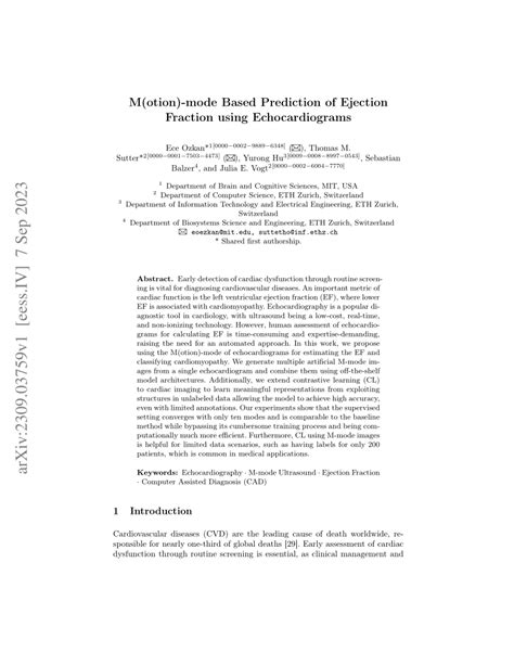 Pdf M Otion Mode Based Prediction Of Ejection Fraction Using