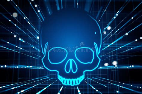 glowing skull on a binary code background digital piracy concept 3d rendering stock