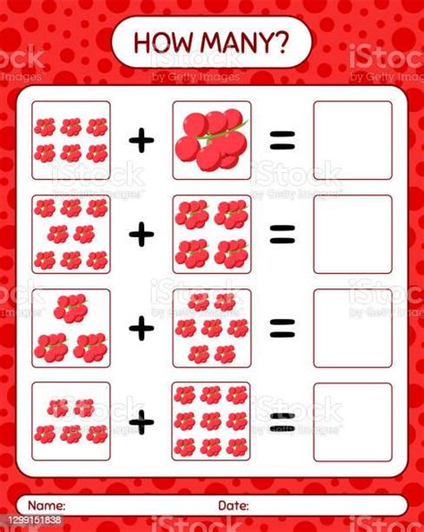 얼마나 많은 리세팅 게임 레드 베리 유치원 아이들을위한 워크 시트 어린이 활동 시트 인쇄 가능한 워크 시트 0명에 대한 스톡 벡터 아트 및 기타 이미지 Istock