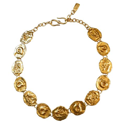 Vintage 1990s Yves Saint Laurent Gilt Hammered Link Necklace With