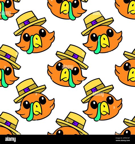 Turkey Poultry Head Seamless Pattern Textile Print Repeat Pattern