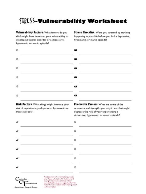 Bipolar Worksheet 03 Stress Vulnerability Worksheet Pdf