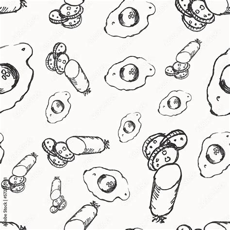 A Grocery Pattern Of Various Food Items On A White Background Stock