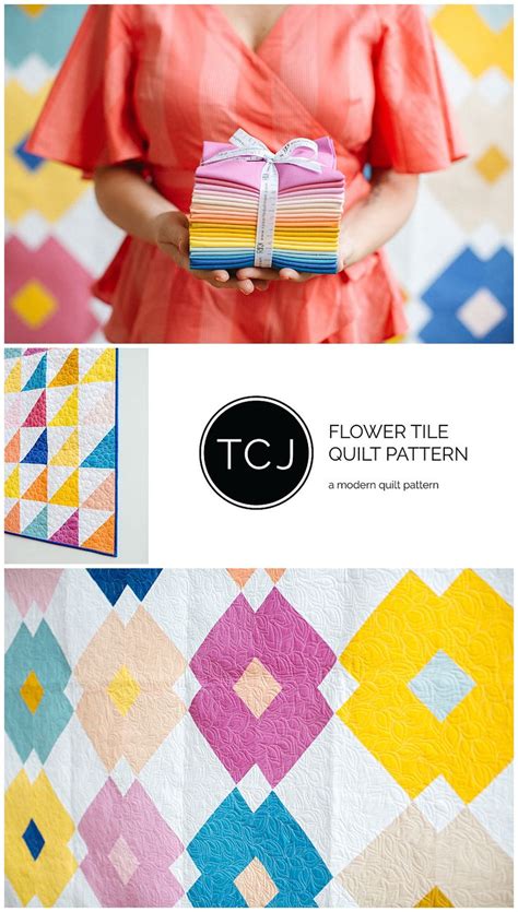 Flower Tile Quilt Pattern Pdf Tiled Quilt Quilt Patterns Modern Quilt Patterns