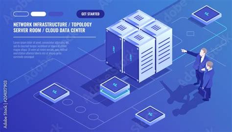 Network Infrastructure Server Room Topology Cloud Data Center Two Businessman Data Analysis