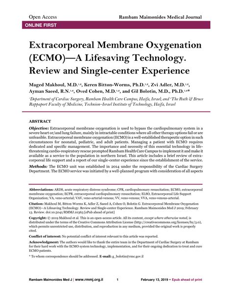 Pdf Extracorporeal Membrane Oxygenation Ecmo—a Lifesaving