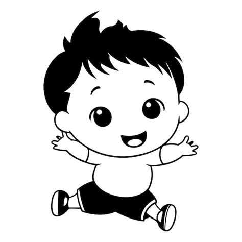 달리고 미소 짓는 귀여운 소년 터 만화 캐릭터 일러스트레이션 프리미엄 벡터