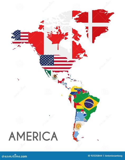 Ejemplo Político Del Vector Del Mapa De América Con Las Banderas De