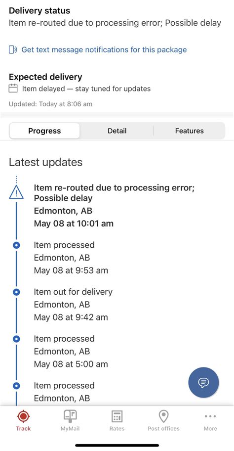 item re routed due to processing error possible delay r canadapost