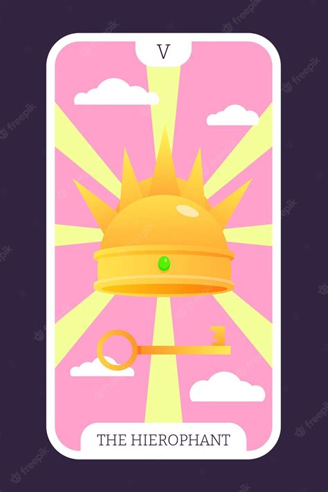 Hierophant 타로 만화 플랫 카드 템플릿 메이저 아르카나 타로 벡터 일러스트레이션 난해한 마법과 점성술 기호가 있는 영적 표지판 격리된 컬러 그래픽 마법 개념 Eps