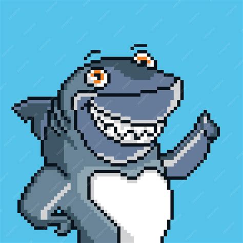 Premium Vector Cheerful Smiling Shark Character With Pixel Art