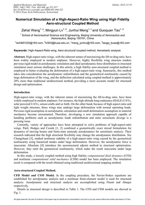 Pdf Numerical Simulation Of A High Aspect Ratio Wing Using High Fidelity Aero Structural