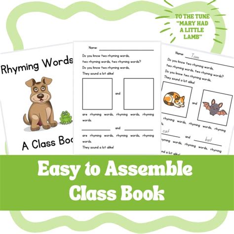 Rhyming Words Musical Class Book Sing Along Literacy And Writing Activity