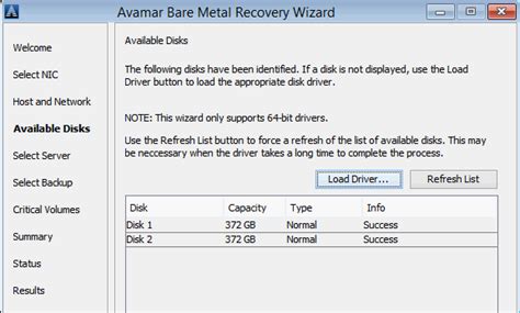 avamar bare metal recovery failed with get critical volume results error hpe proliant dl380