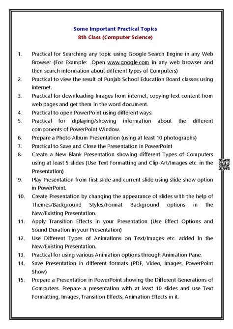 Pseb Class 8th Computer Science Syllabus 2025 Download Latest Punjab Board Class 8 Syllabus