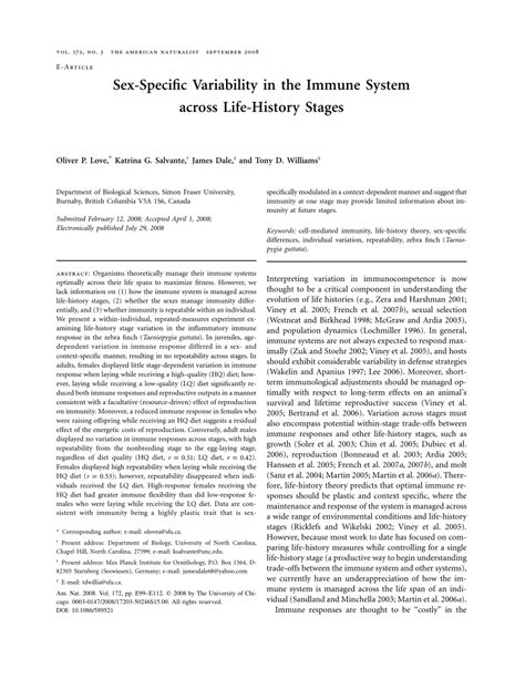 Pdf Sex‐specific Variability In The Immune System Across Life‐history