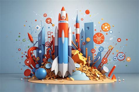 premium photo 3d render illustration rocket chart for marketing