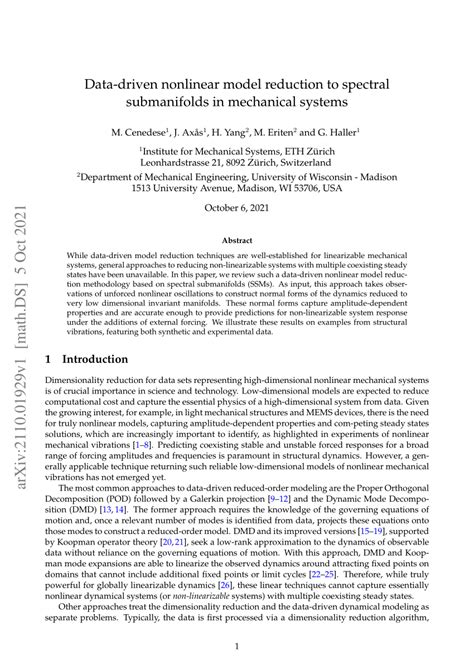 pdf data driven nonlinear model reduction to spectral submanifolds in