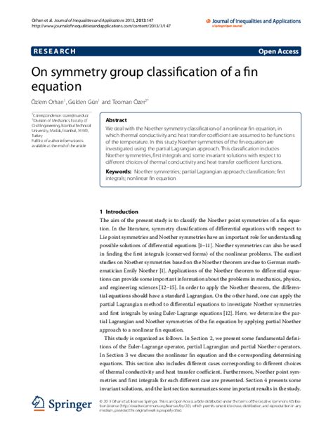 Pdf Noether Symmetry Classification Of Fin Equations