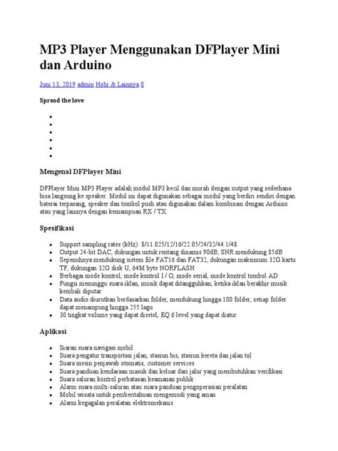 Mp3 Player Menggunakan Dfplayer Mini Dan Arduino Pdf
