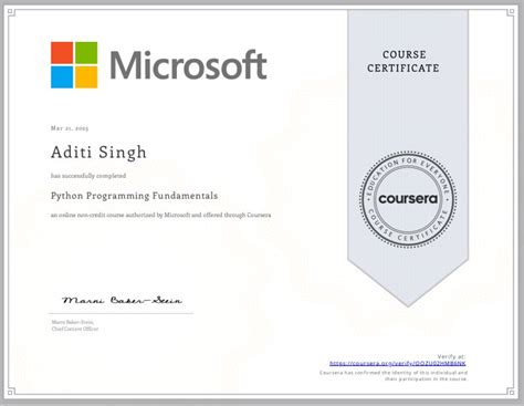 Python Microsoft Coursera Programming Developer Learning Achievement Aditi Singh