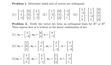 solved problem 1 determine which sets of vectors are