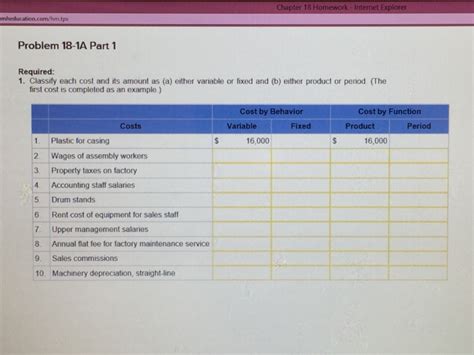 solved question 1 of 5 problem 18 1a cost computation