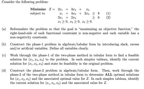 Solved Consider the following problem: Minimize Z= subject | Chegg.com