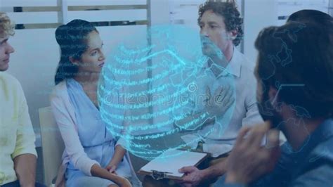 Global Network Data Animation Over Diverse Business Team In Meeting