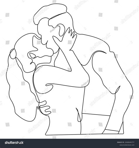 Continuous Single Line Drawing Couple Kissing Stock Vector Royalty
