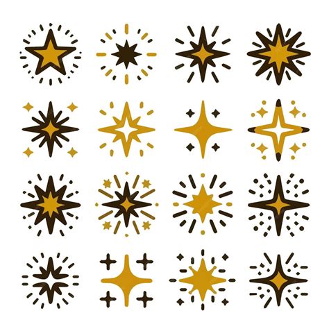 Stars In Flat Outline And Glyph Vector Yellow Stars In Flat And Black