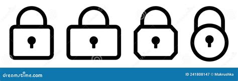 Padlock Icon Set Outline Lock Symbol Vector Padlock Icon In Line