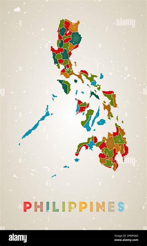 Philippines Map Country Poster With Colored Regions Old Grunge