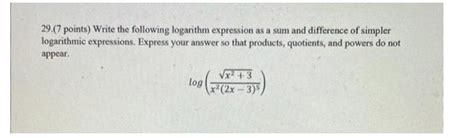 Solved 297 Points Write The Following Logarithm